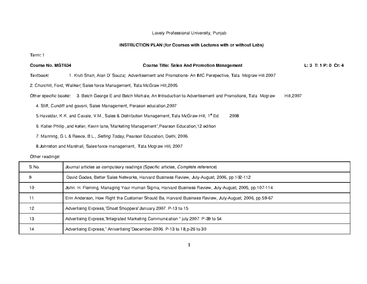 LPU Instruction Plan for Courses with Lectures - Lovely Professional ...