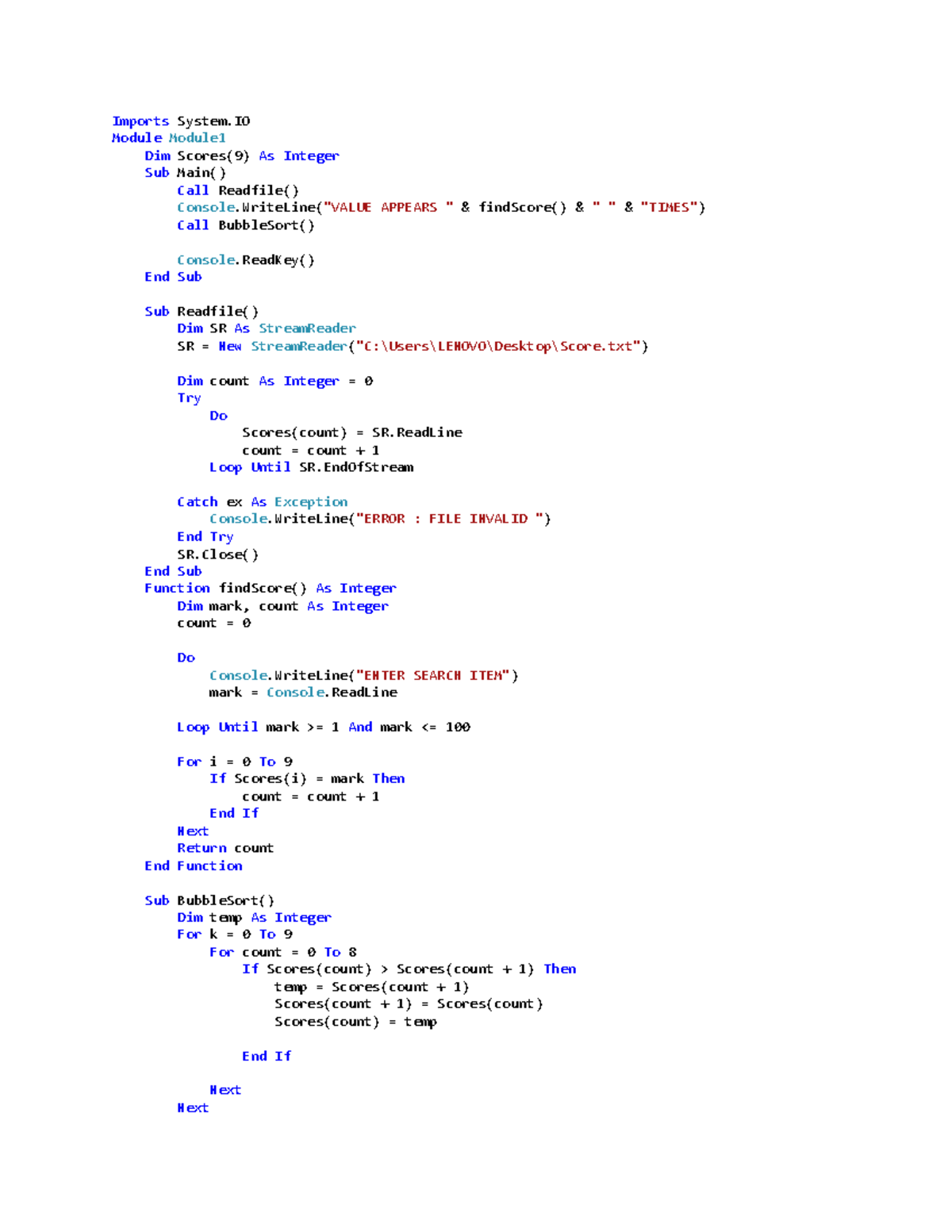 Dennis Makaya - summaries - Imports System Module Module Dim Scores(9) As Integer Sub Main ...