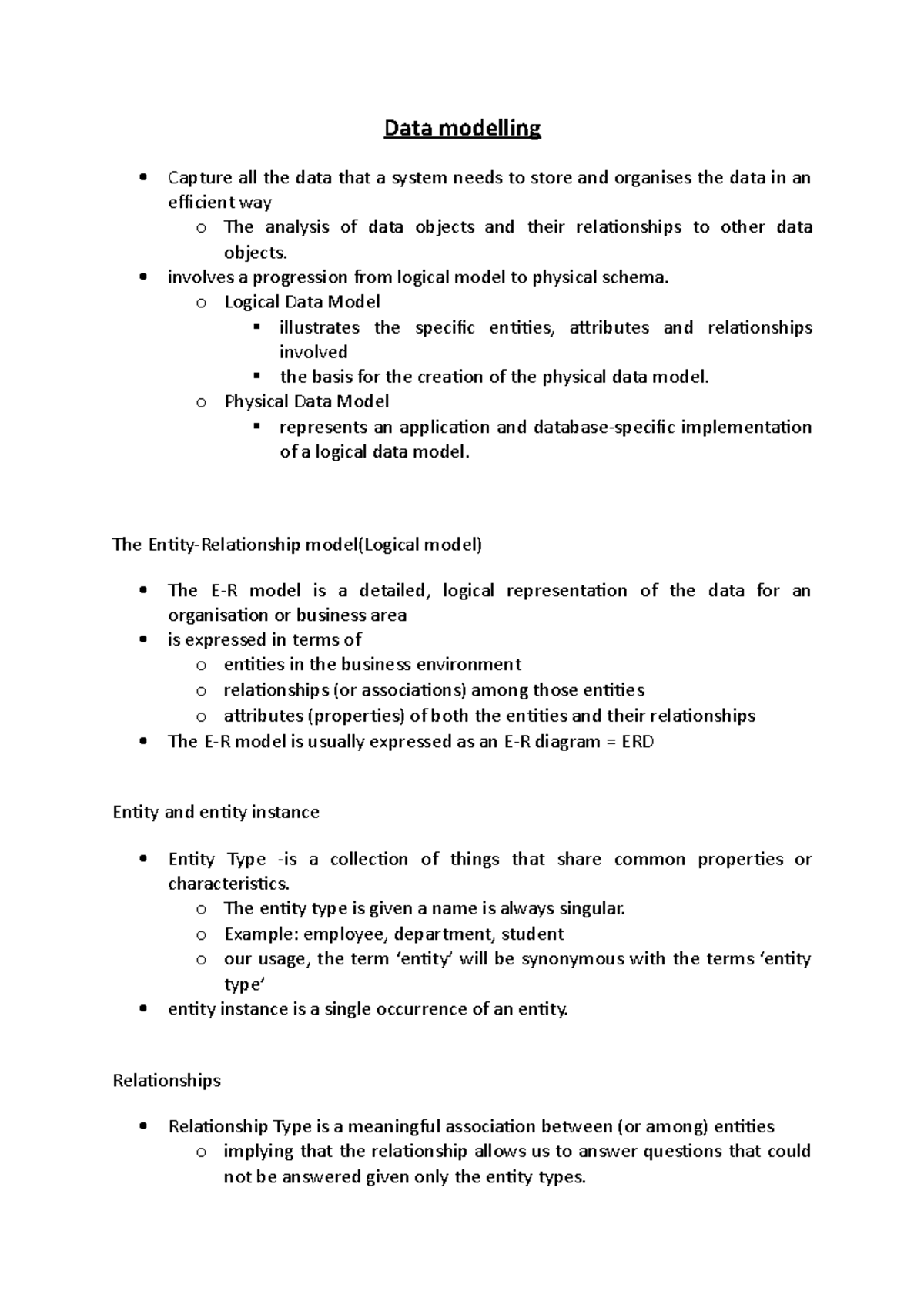 Data modelling - COMP1438 - GRE - Studocu