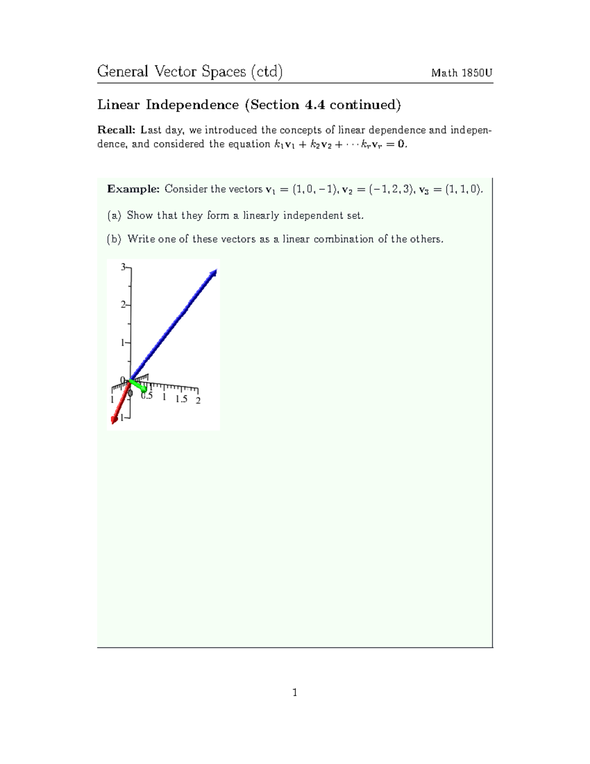 MATH1850 Lecture 13 2021 - General Vector Spaces (ctd) Math 1850U ...