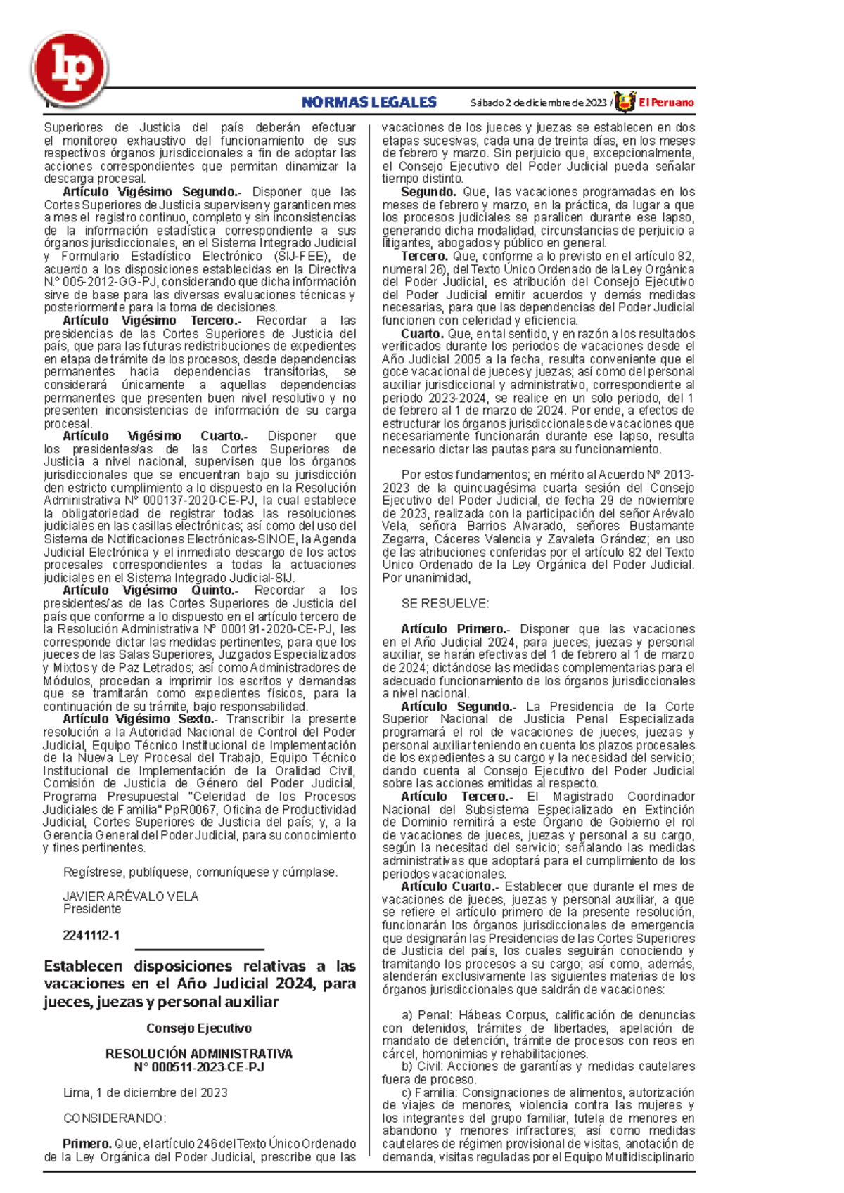 079-2020 estsdo emergencia Resolucion administrativa 000511 2023 CE PJ ...