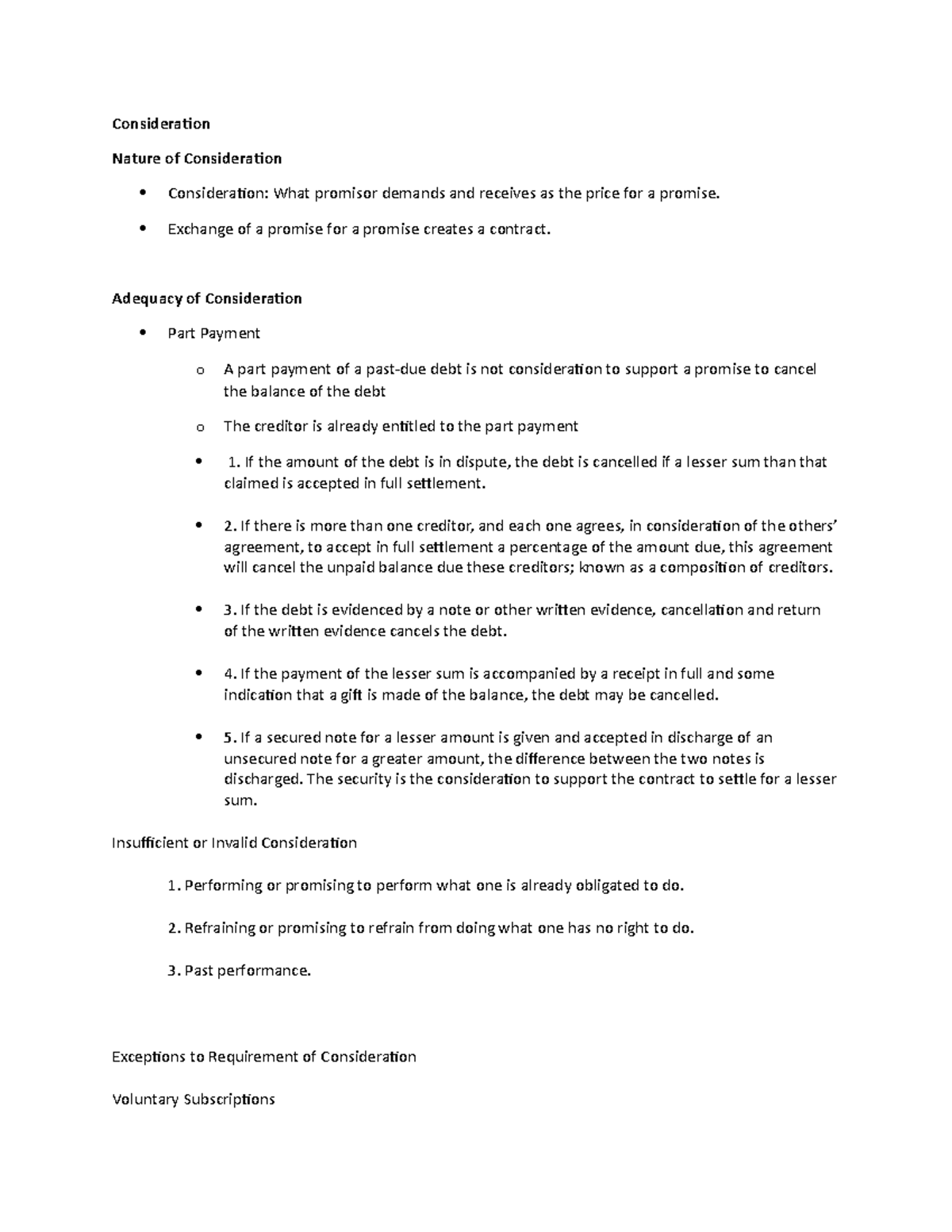 Lecture Notes 7 - Consideration Nature of Consideration Consideration ...