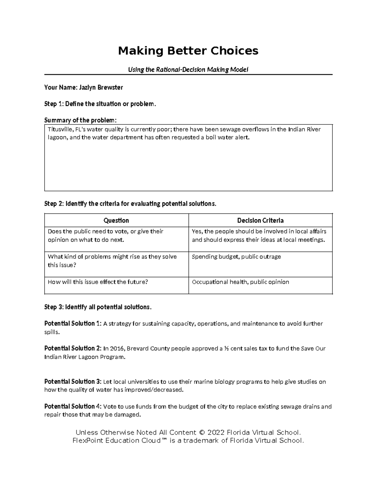 Making better choices assignment template - Making Better Choices Using ...