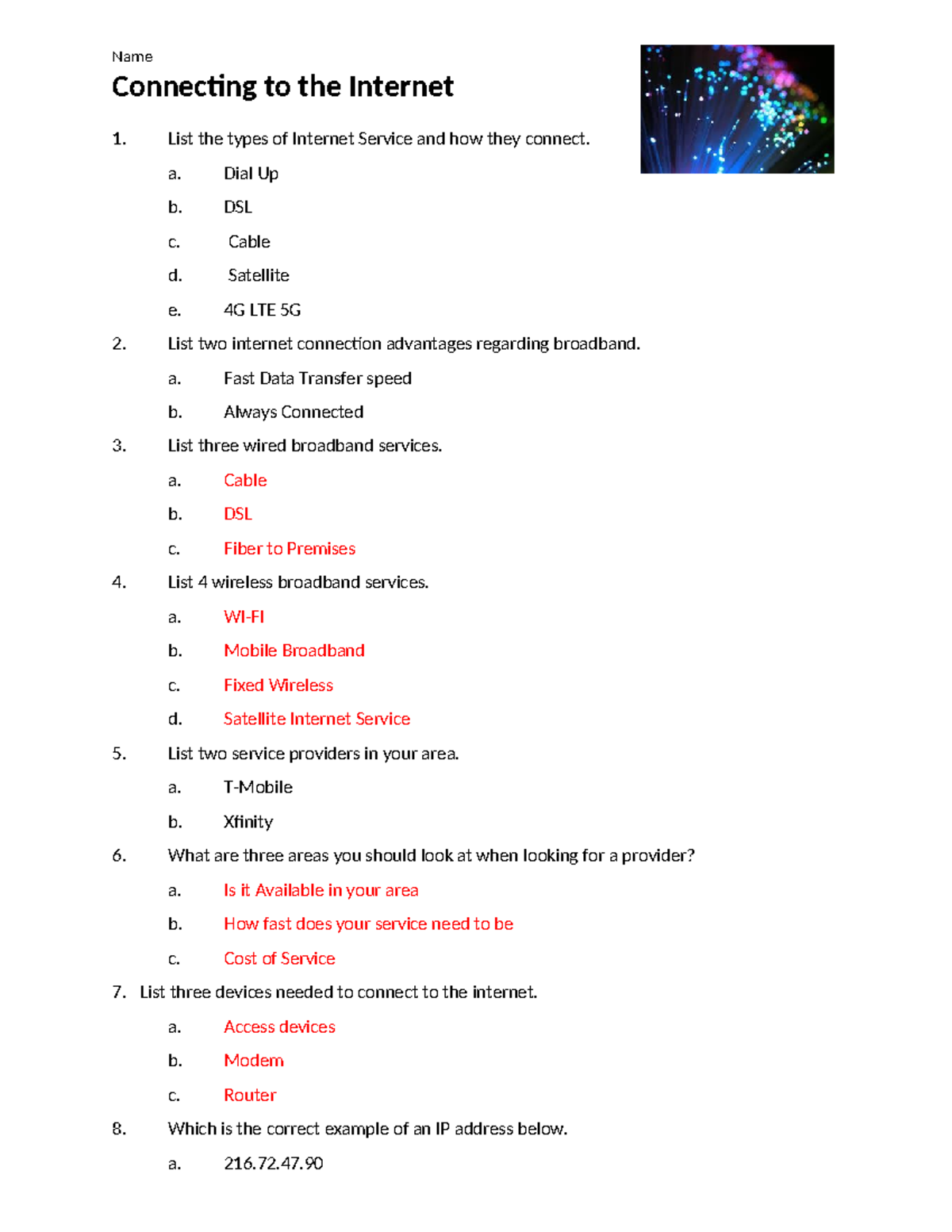 Copy of Connecting to the Internet - Name Connecting to the Internet ...
