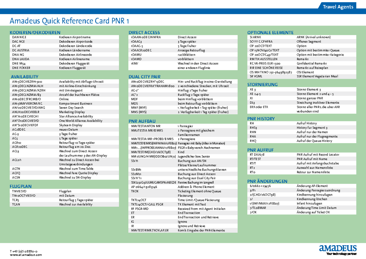 Amadeus quick reference card pnr 1 - KODIEREN/DEKODIEREN DAN NICE ...