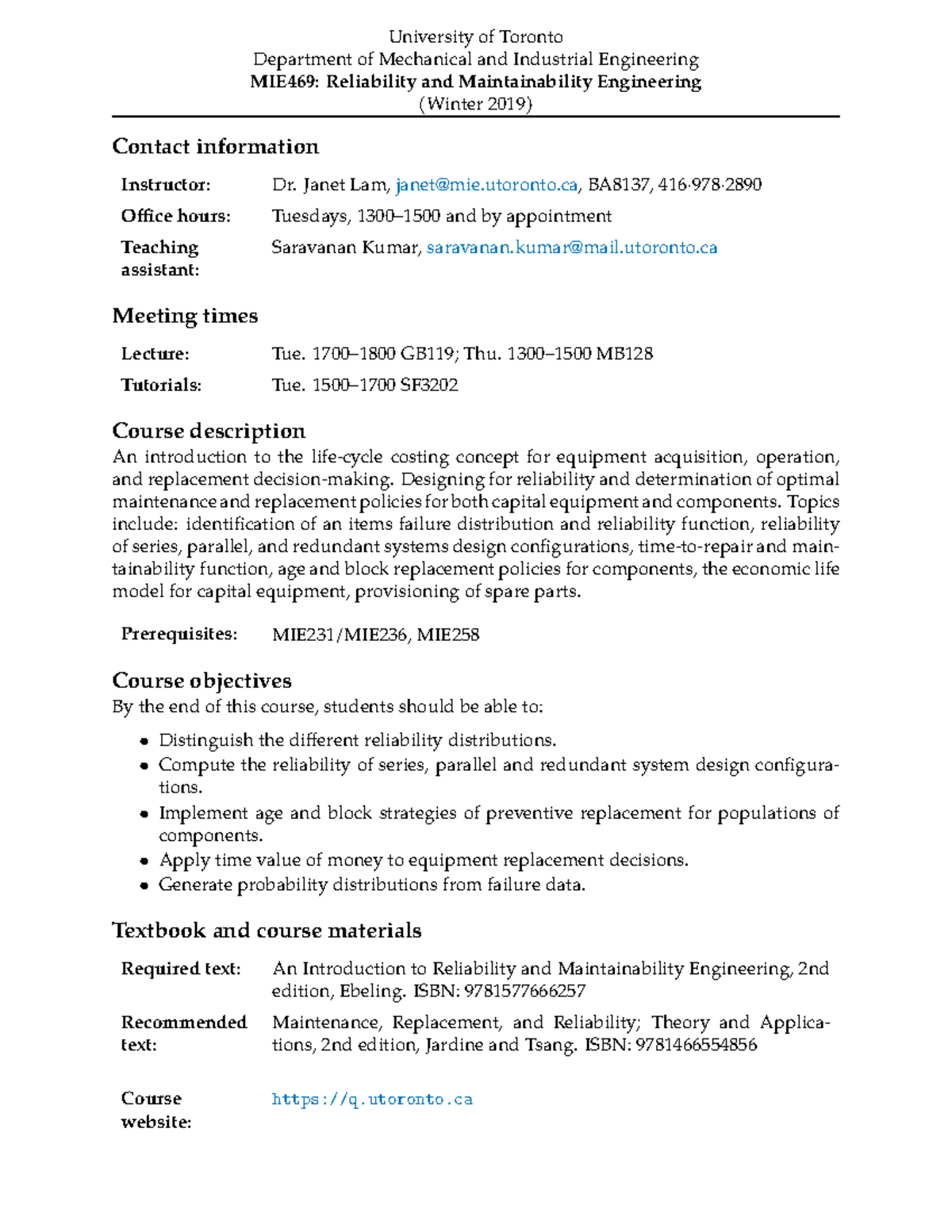 Syllabus - University of Toronto Department of Mechanical and ...