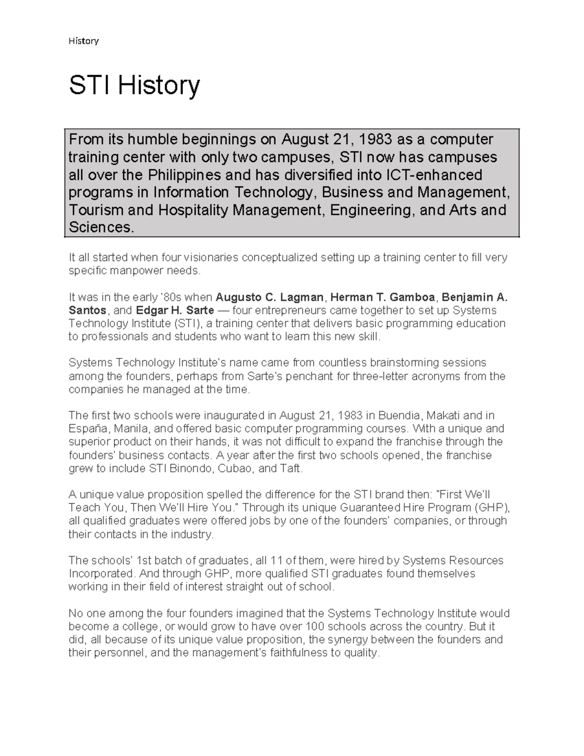 Martinez Princes Mae 1LE - History STI History From its humble ...