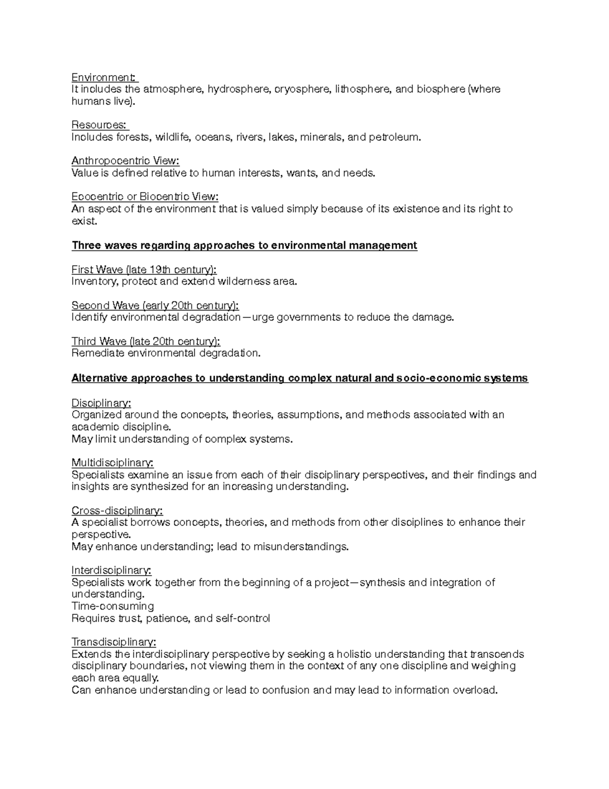 Geog 203 Test 1 Notes - Environment: It includes the atmosphere ...