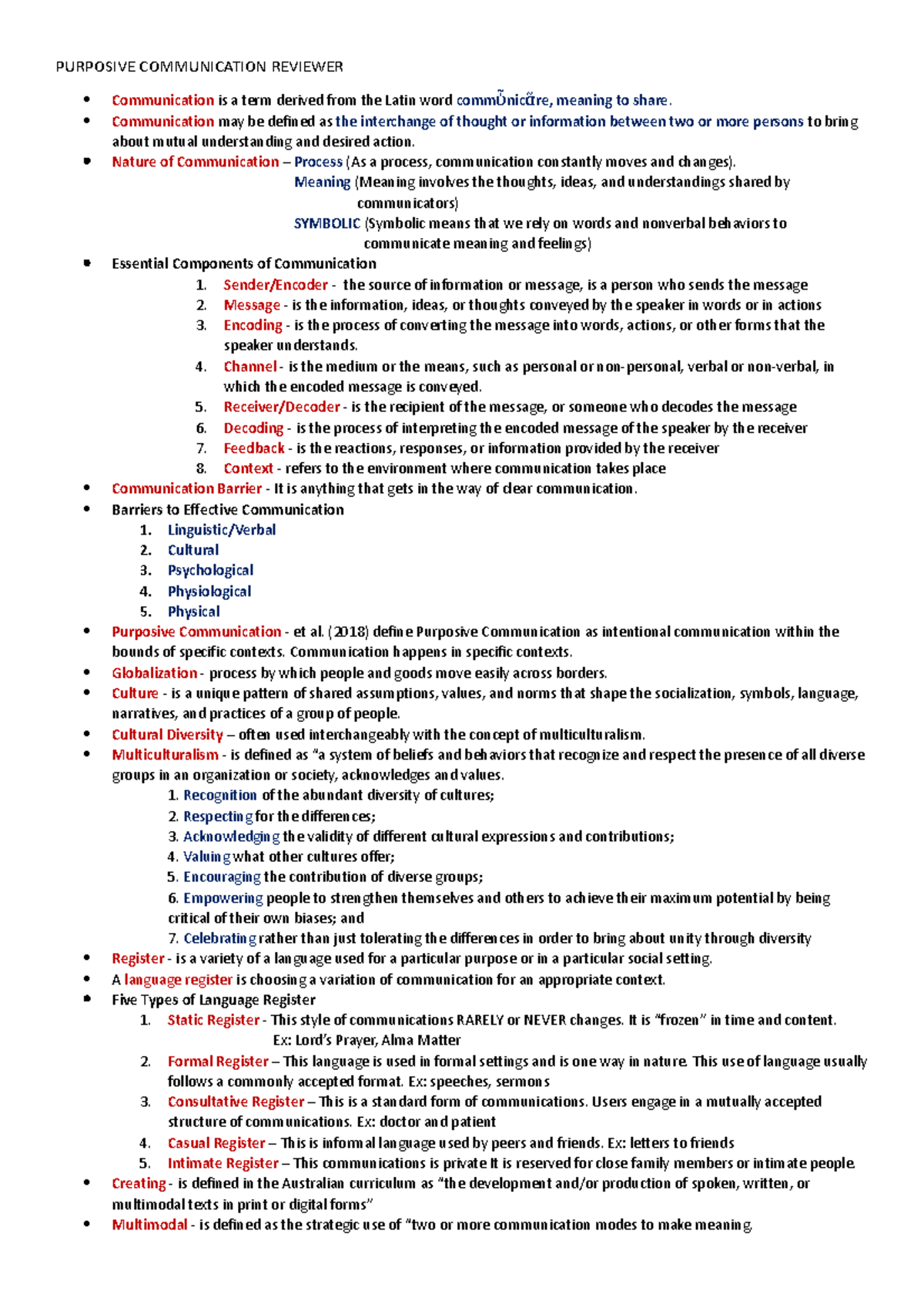 PURcom revierwer - reviewer - PURPOSIVE COMMUNICATION REVIEWER Communication is a term derived ...