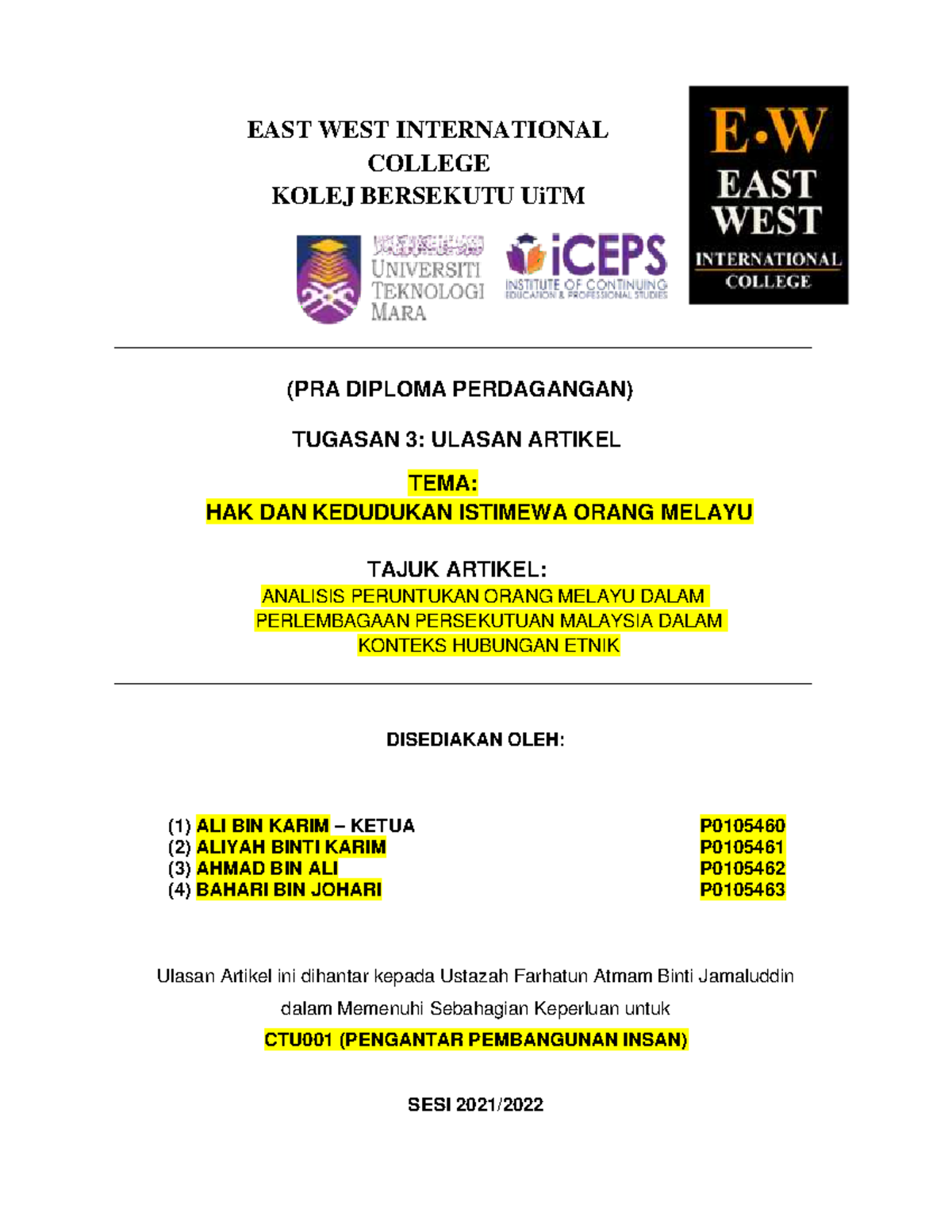 Garis panduan tugasan Ulasan Artikel Julai 2022 - (PRA DIPLOMA ...