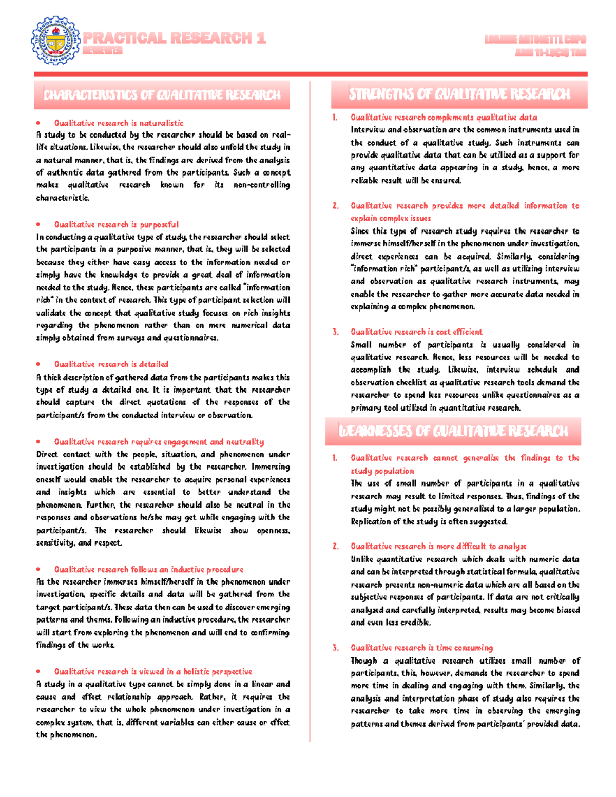 Reviewer - PR1 - Qualitative research is naturalistic A study to be ...