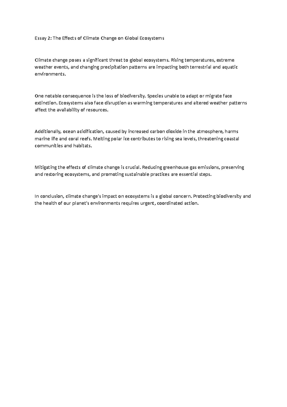 Studocu - English for Communication - Essay 2: The Effects of Climate ...