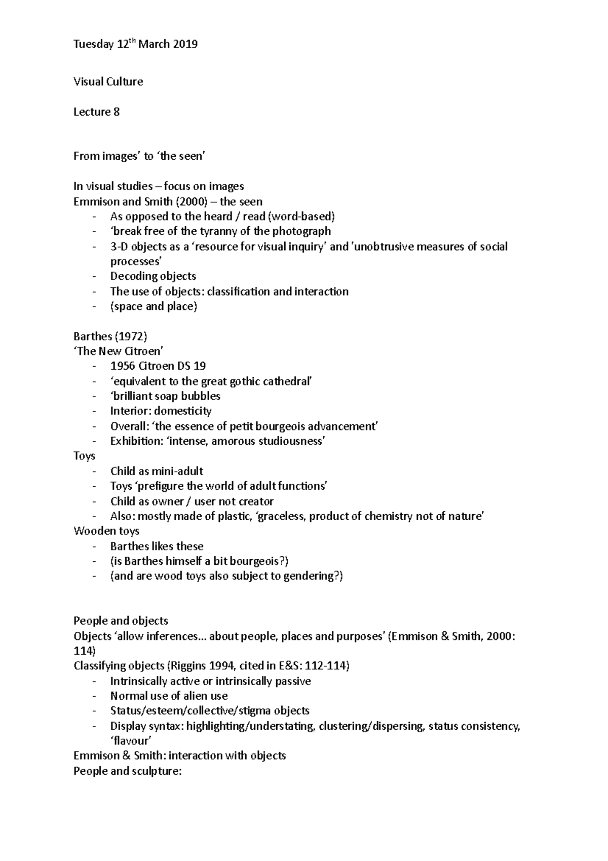 Lecture 8 - Tuesday 12th March 2019 Visual Culture Lecture 8 From ...