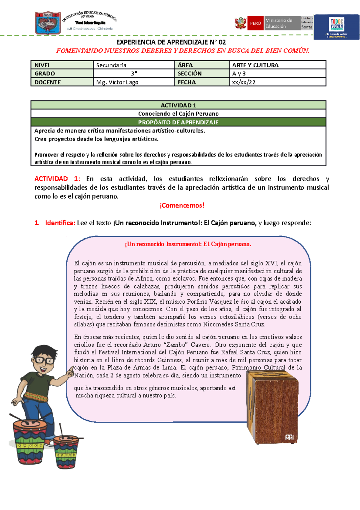 Actividad 1-EDA 2 - VII Ciclo - EXPERIENCIA DE APRENDIZAJE N° 02 FOMENTANDO NUESTROS DEBERES Y ...