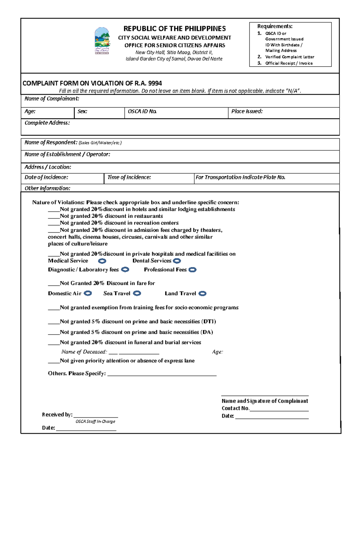 OSCA-Form-No.-3-Complaint-Form.pdf new - REPUBLIC OF THE PHILIPPINES ...