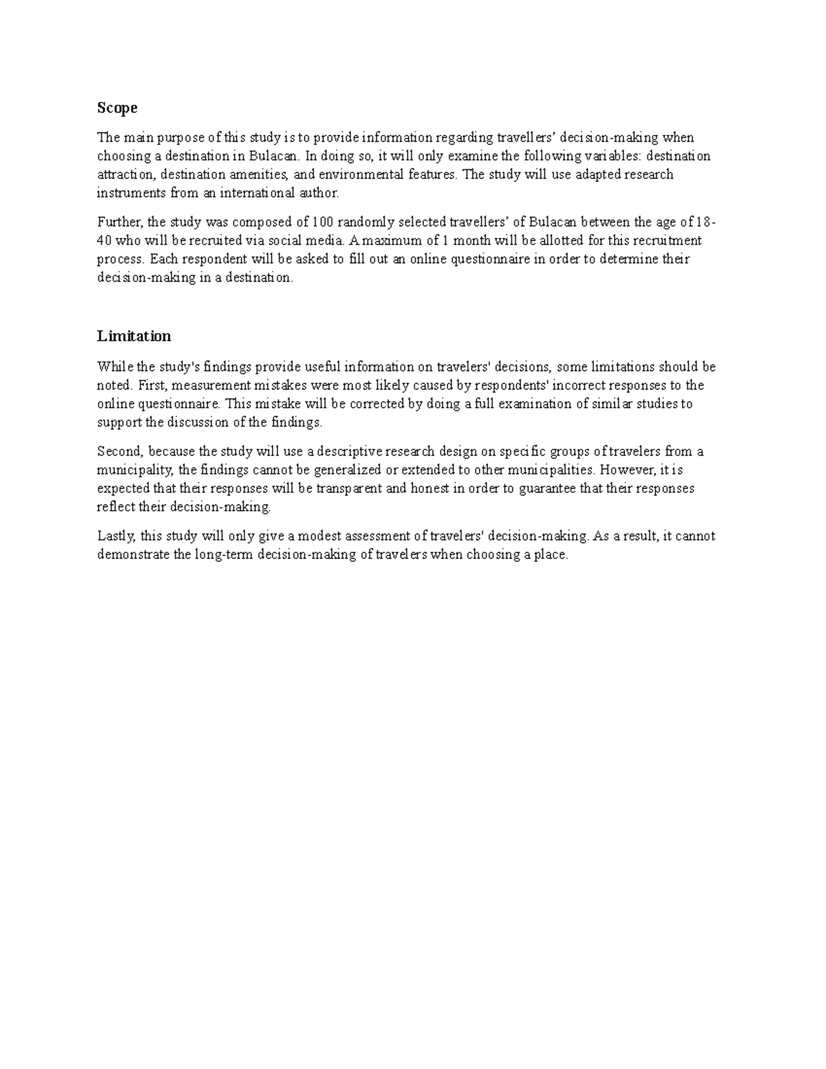Scope and lmitation - kjhb - Scope The main purpose of this study is to ...