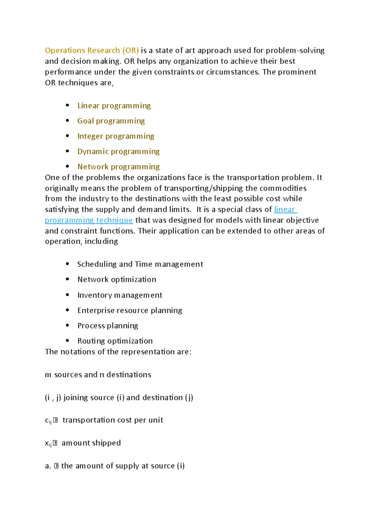 Transportation Problem Linear Programming Operations Research Or