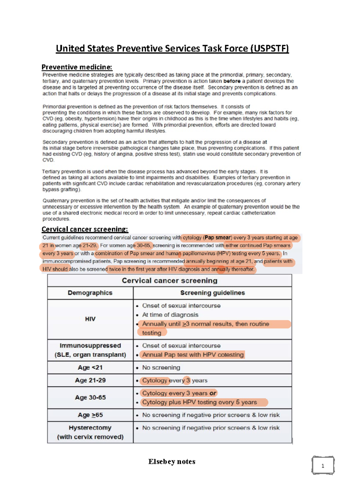 Uspstf Recommedations for screening - Elsebey notes United States ...