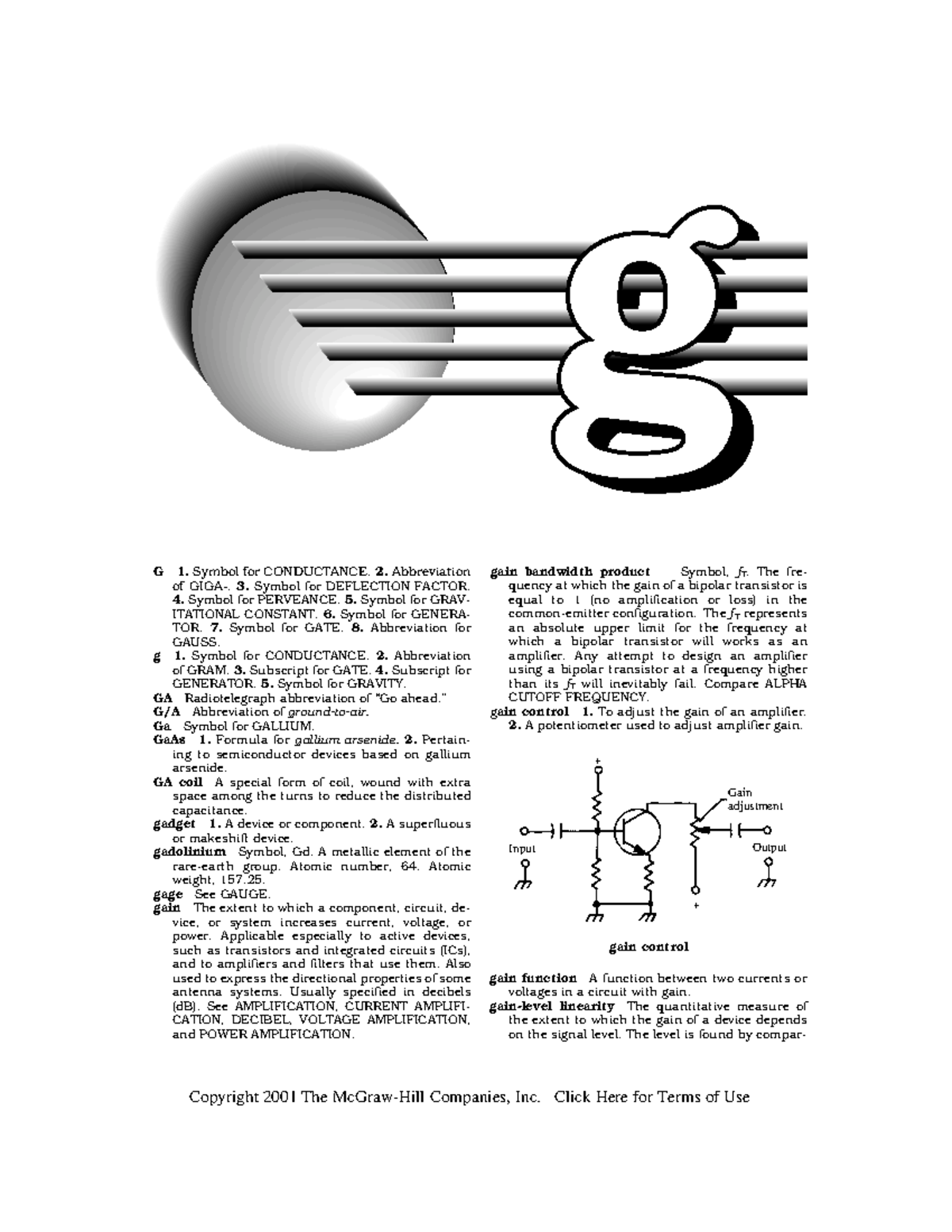 Dictionary of Electronics-108 - G 1. Symbol for CONDUCTANCE. 2 ...