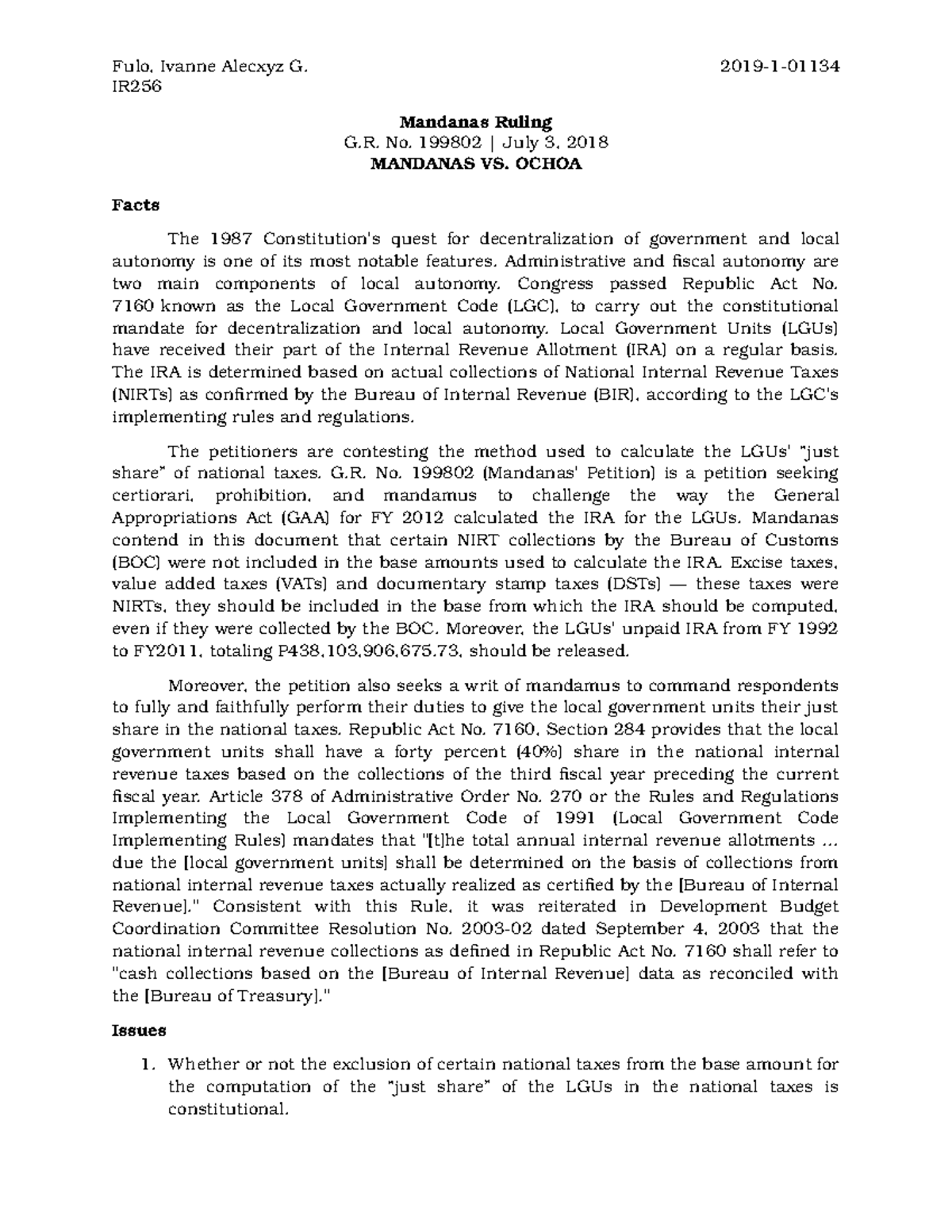 Mandanas Ruling Case Digest - AB Foreign Service - Studocu