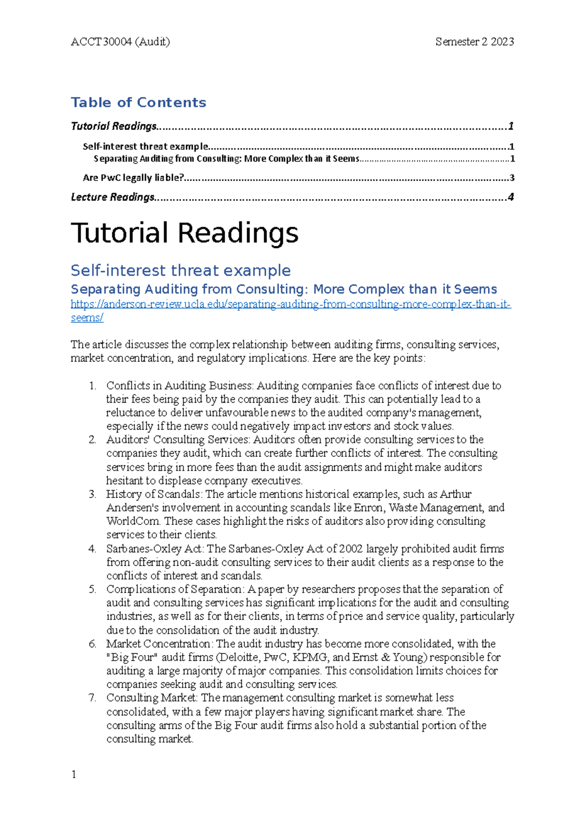 W3 Reading Summary - Table of Contents Tutorial - Studocu