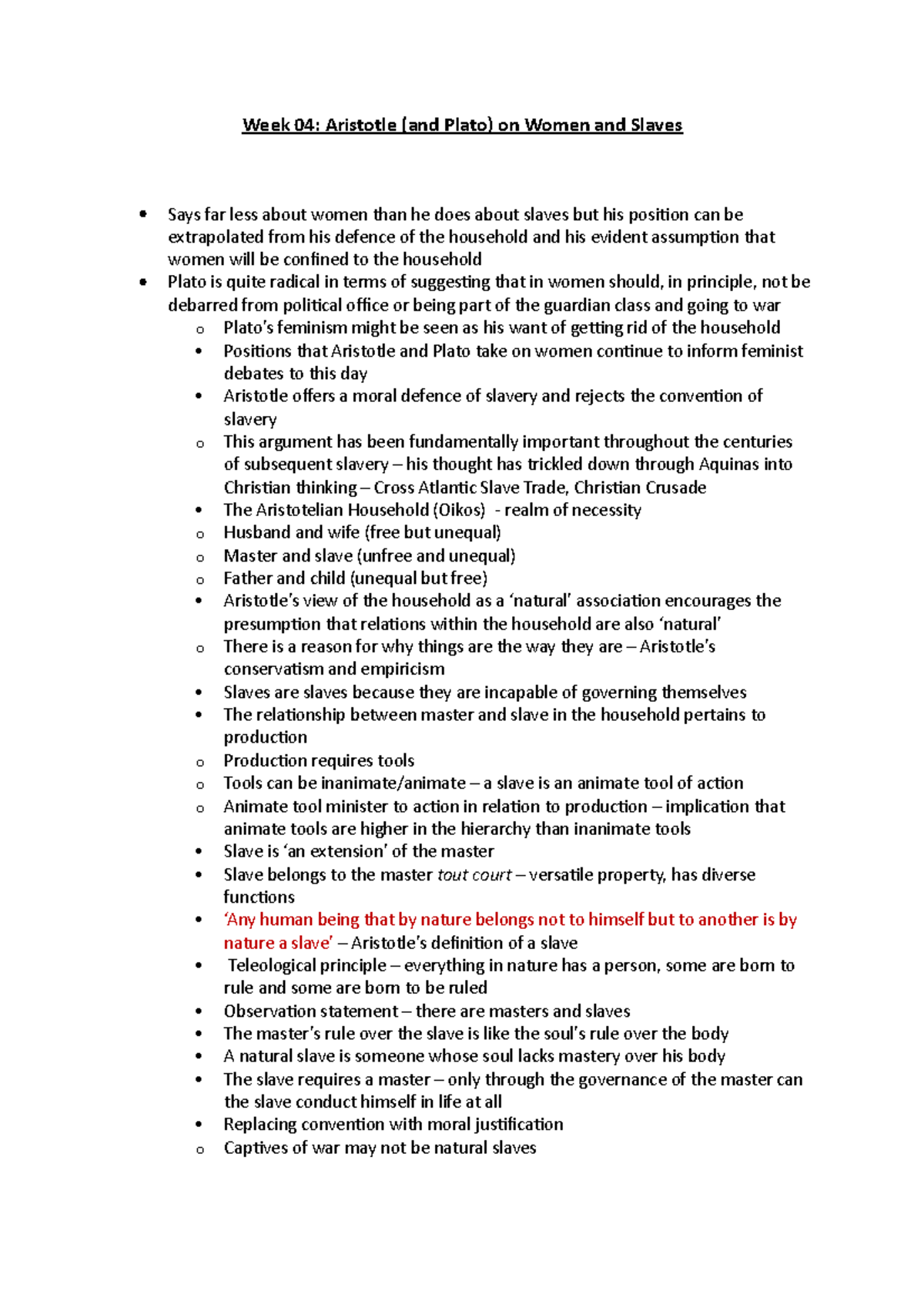 Week 04 lecture - Week 04: Aristotle (and Plato) on Women and Slaves ...