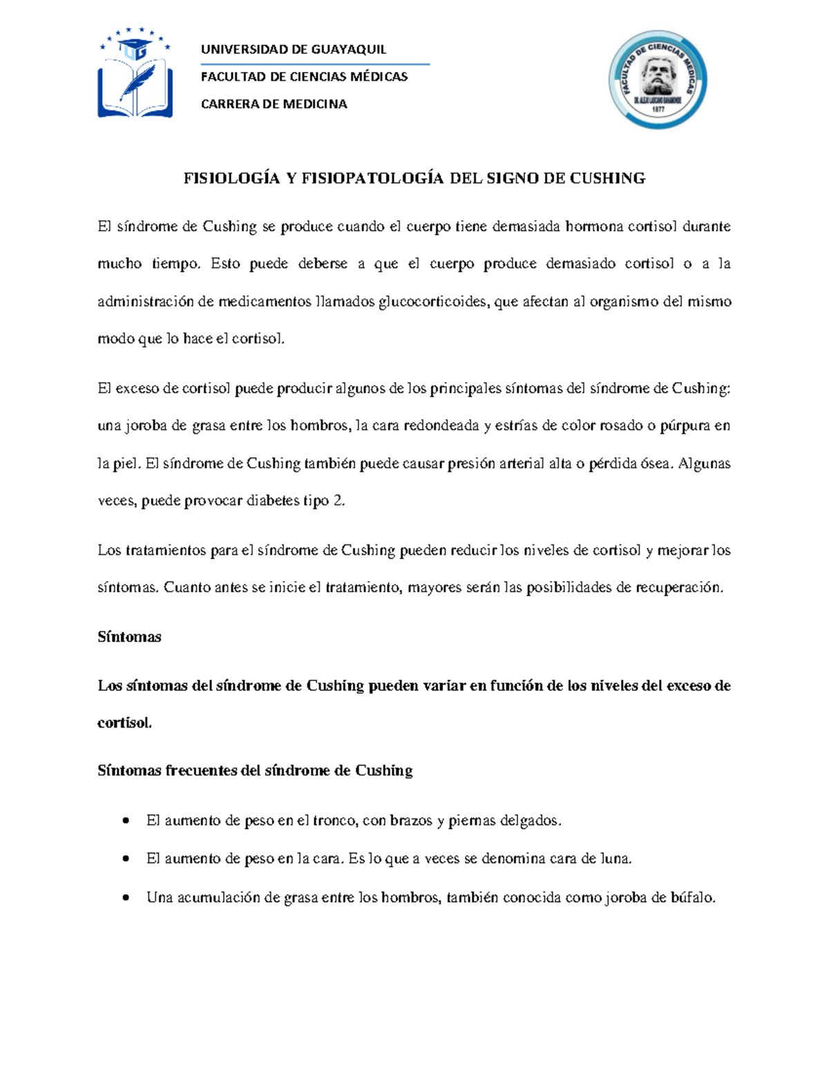 Signo DE Cushing - AAAAA - FACULTAD DE CIENCIAS MÉDICAS CARRERA DE ...
