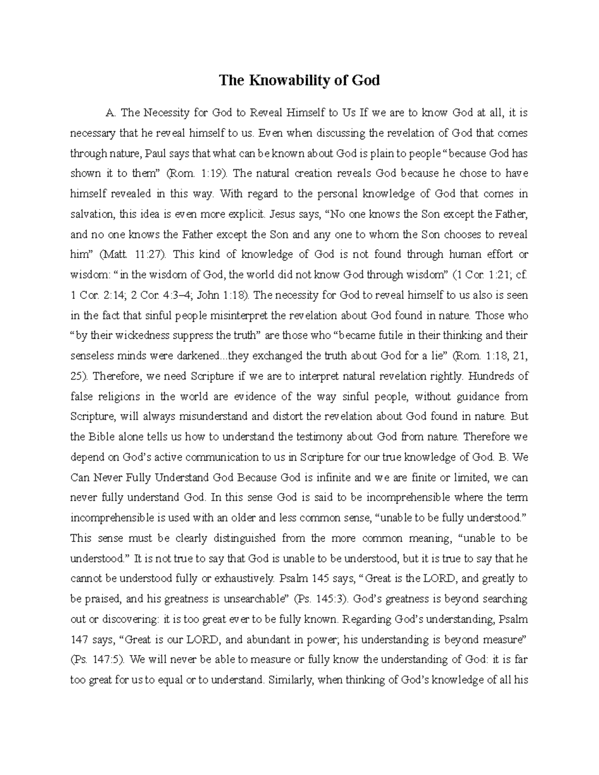 The Knowability of God - The Necessity for God to Reveal Himself to Us ...