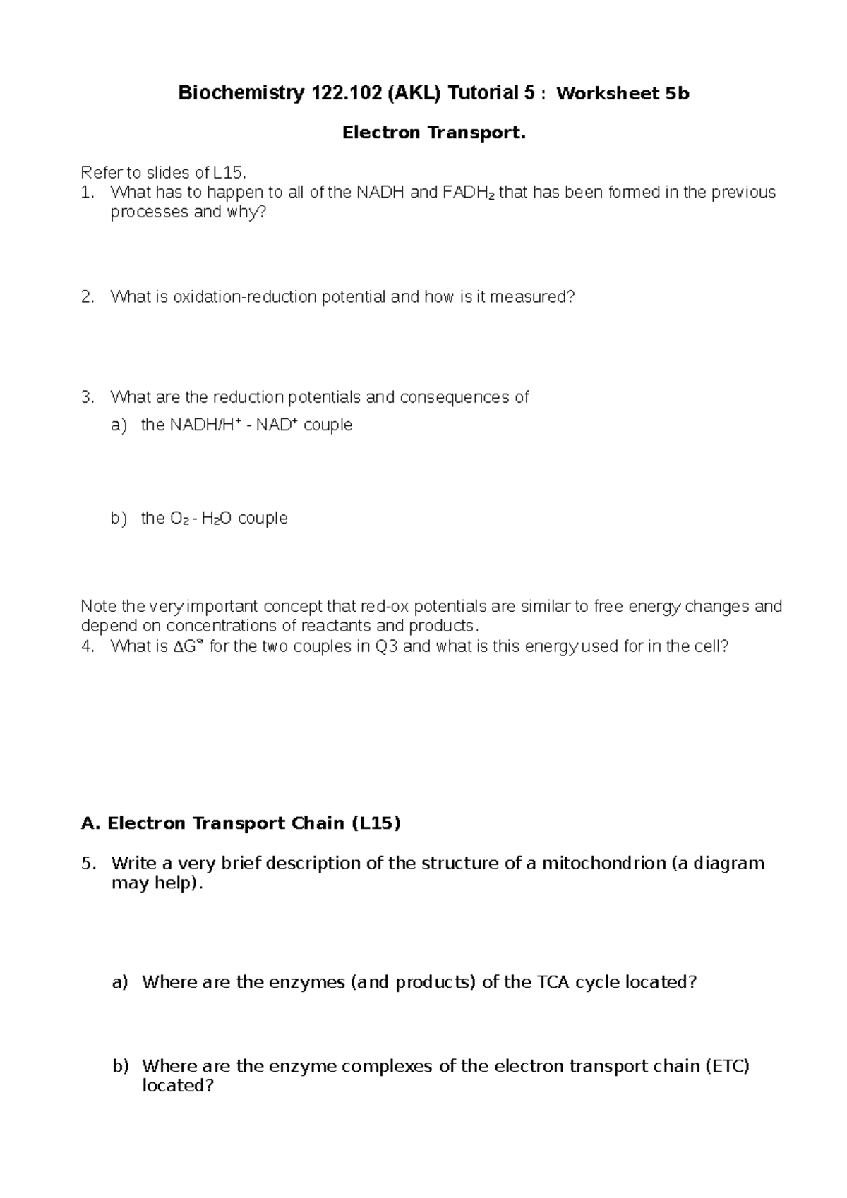 Week 5 Worksheet 5b ETC - SAQ practice material biochemistry module 2b ...