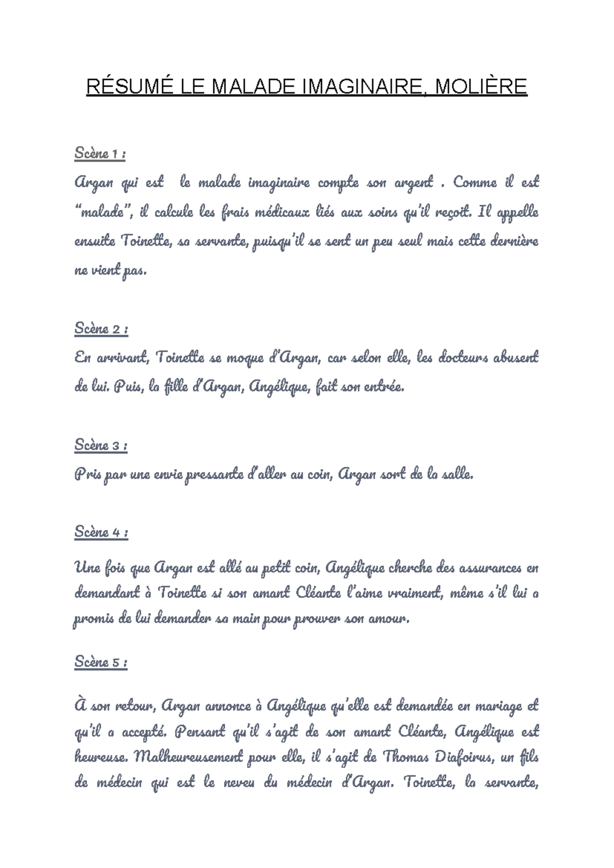 Résumé LE Malade Imaginaire, Molière - RÉSUMÉ LE MALADE IMAGINAIRE ...