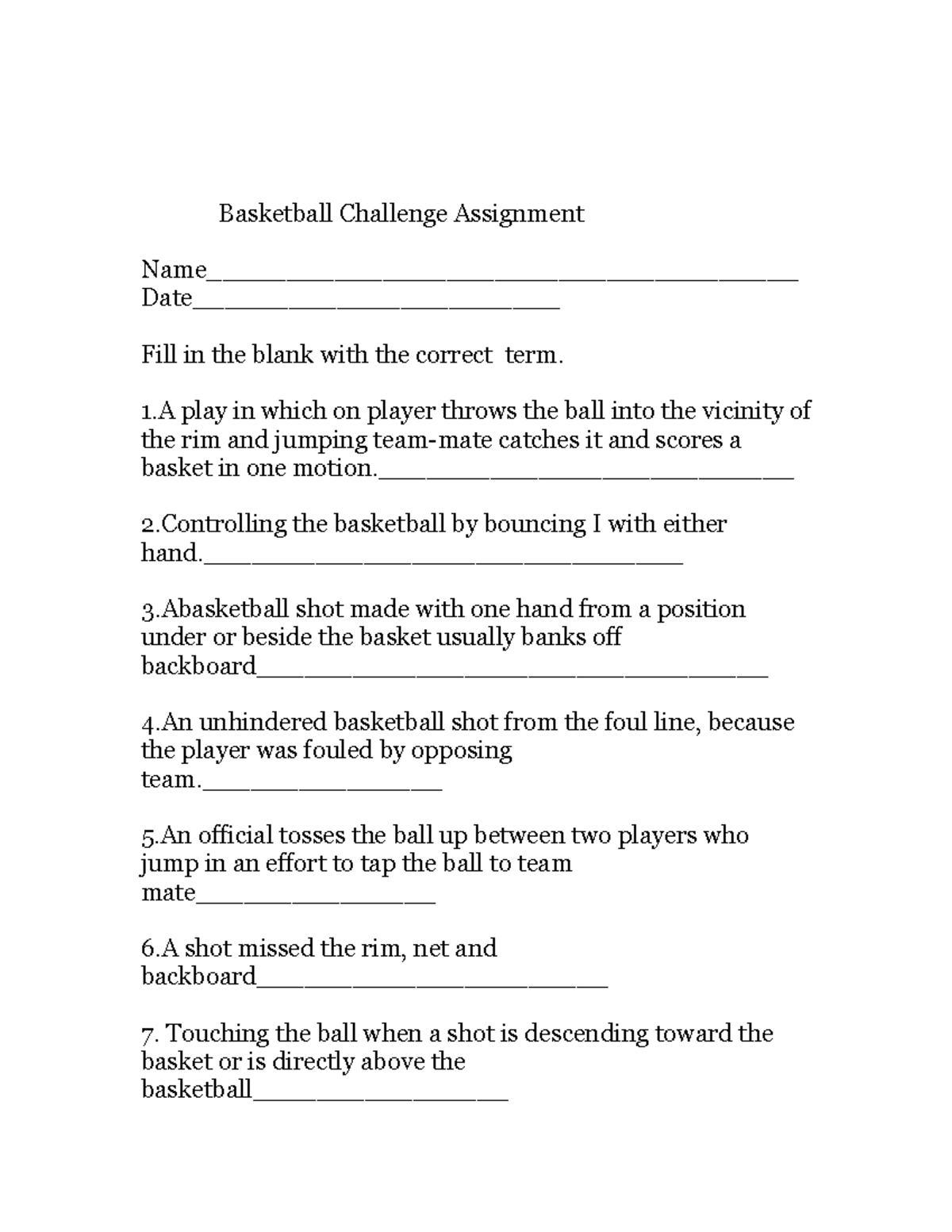Basketball Challenge Assignment - Basketball Challenge Assignment - Studocu
