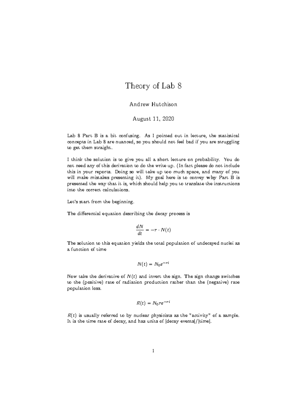 Theory-lab-8 - Lab Lecture Phys - Theory of Lab 8 Andrew Hutchison ...