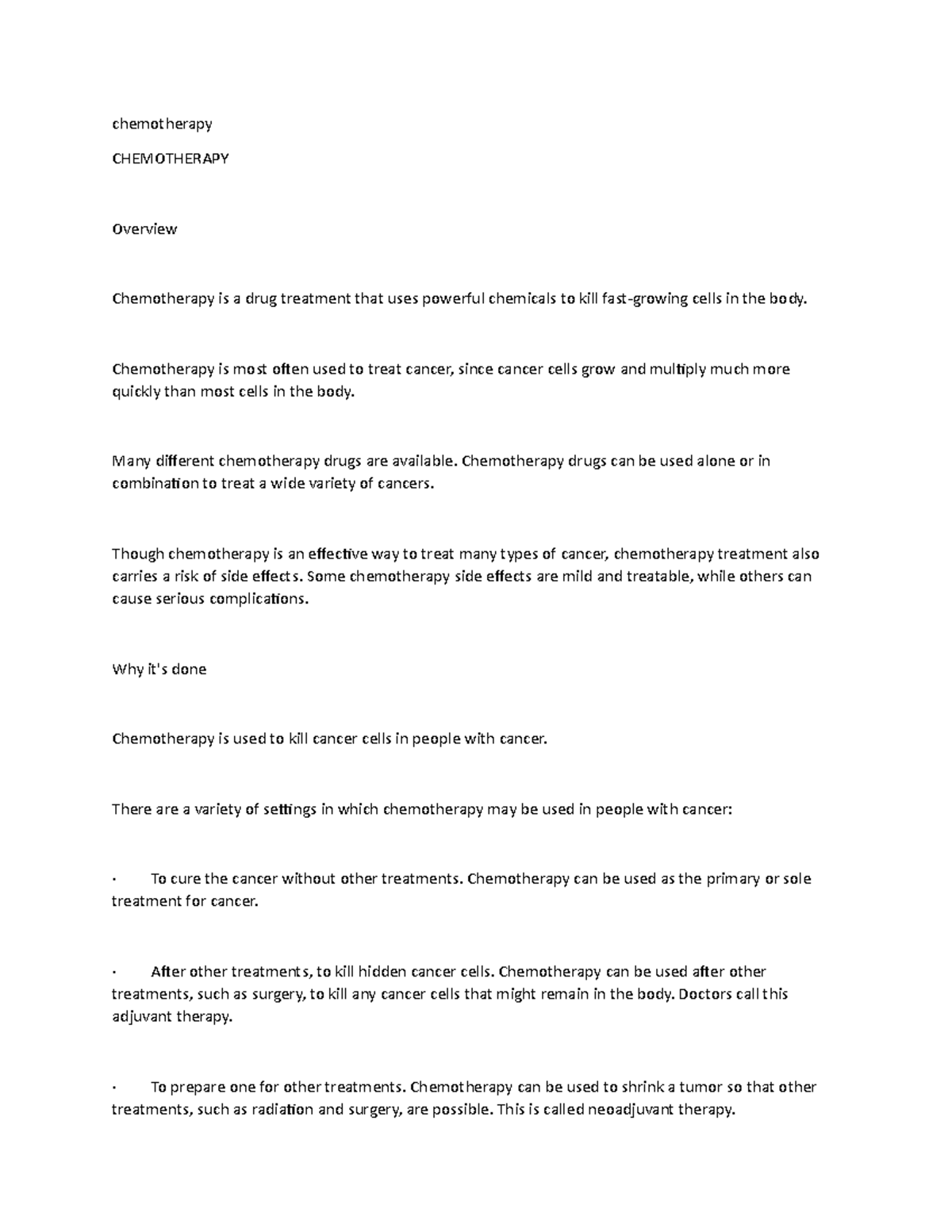 WEEK 2.3 chemotherapy - class notes - Midwifery Obstetric and Neonatal ...