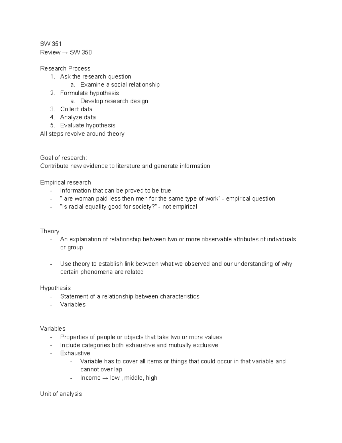 SW 351 Notes - Building on SW 350, this course introduces students to ...