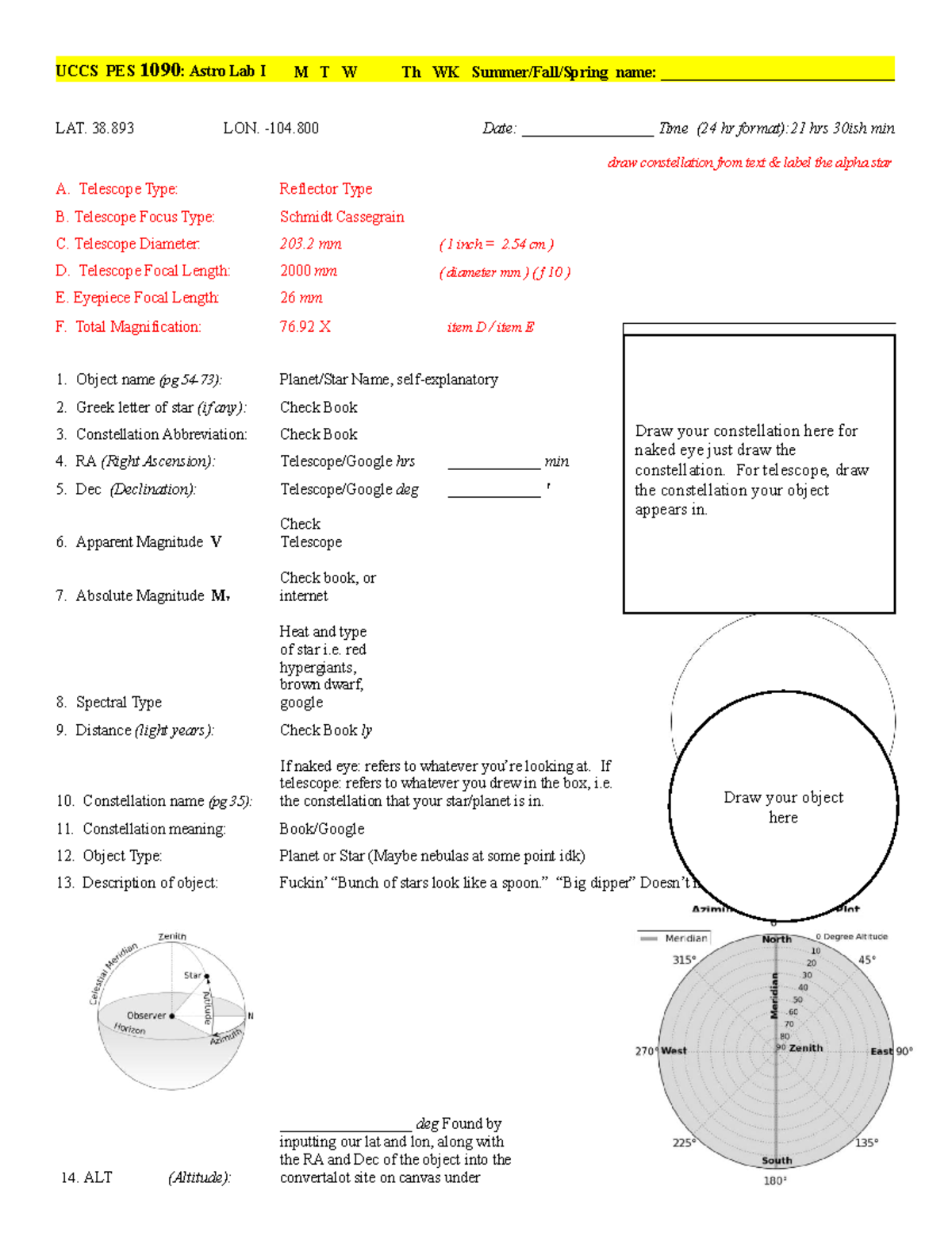 STAR Observation Reports Astronomy LAB Template - UCCS PES 1090: Astro ...