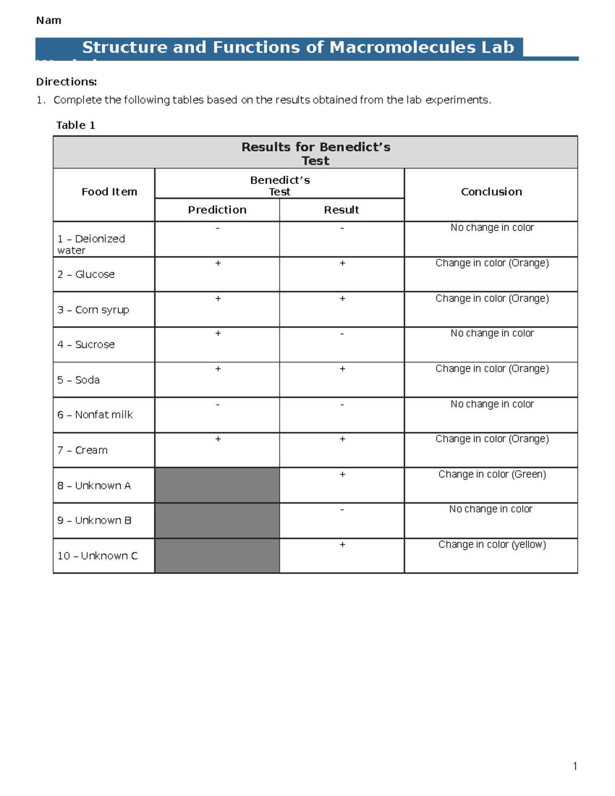 3 Macromolecules worksheet - Directions: 1. Complete the following ...