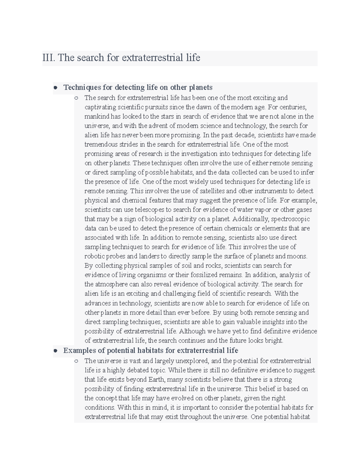 The search for extraterrestrial life - III. The search for ...