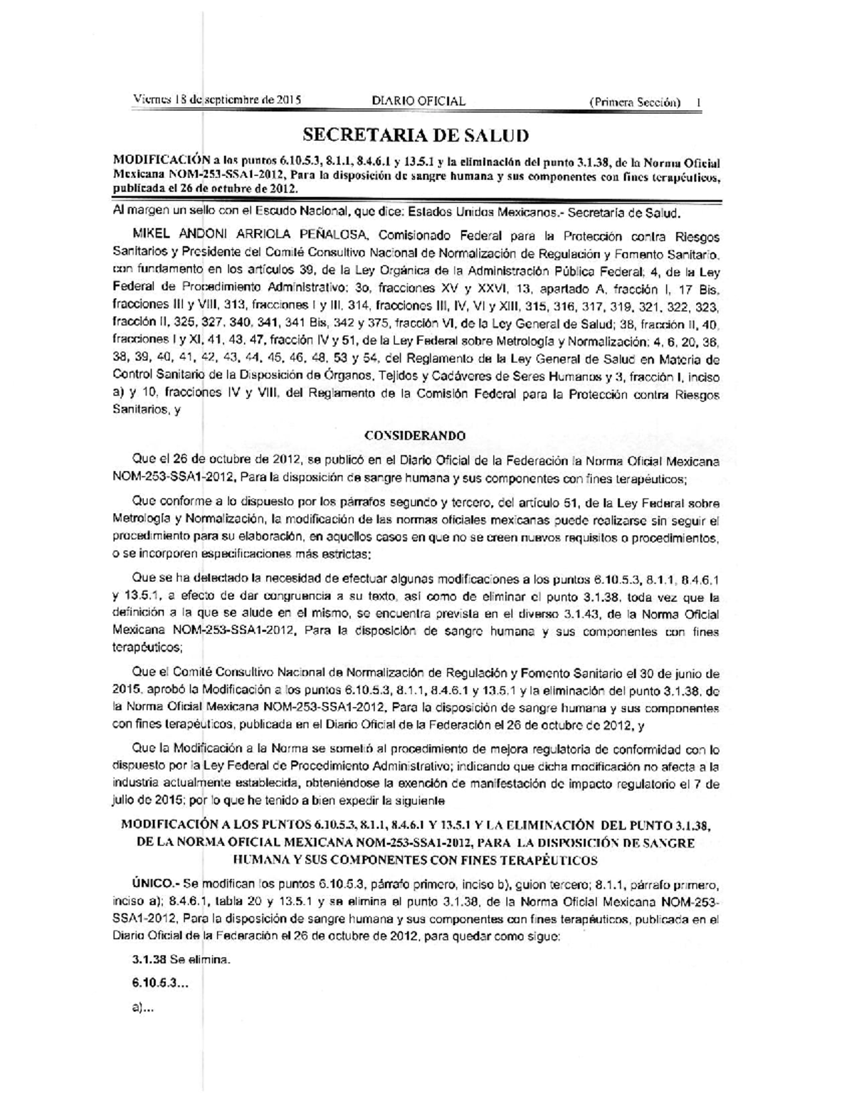 Modificacion de la Norma Oficial Mexicana NOM-253-SSA1-2012 - Medicina ...
