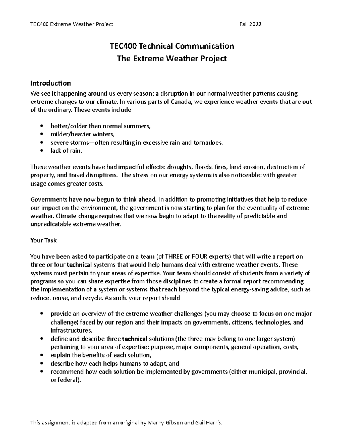 Climate Change Project fall 2022 updated 1 1 - TEC400 Technical ...