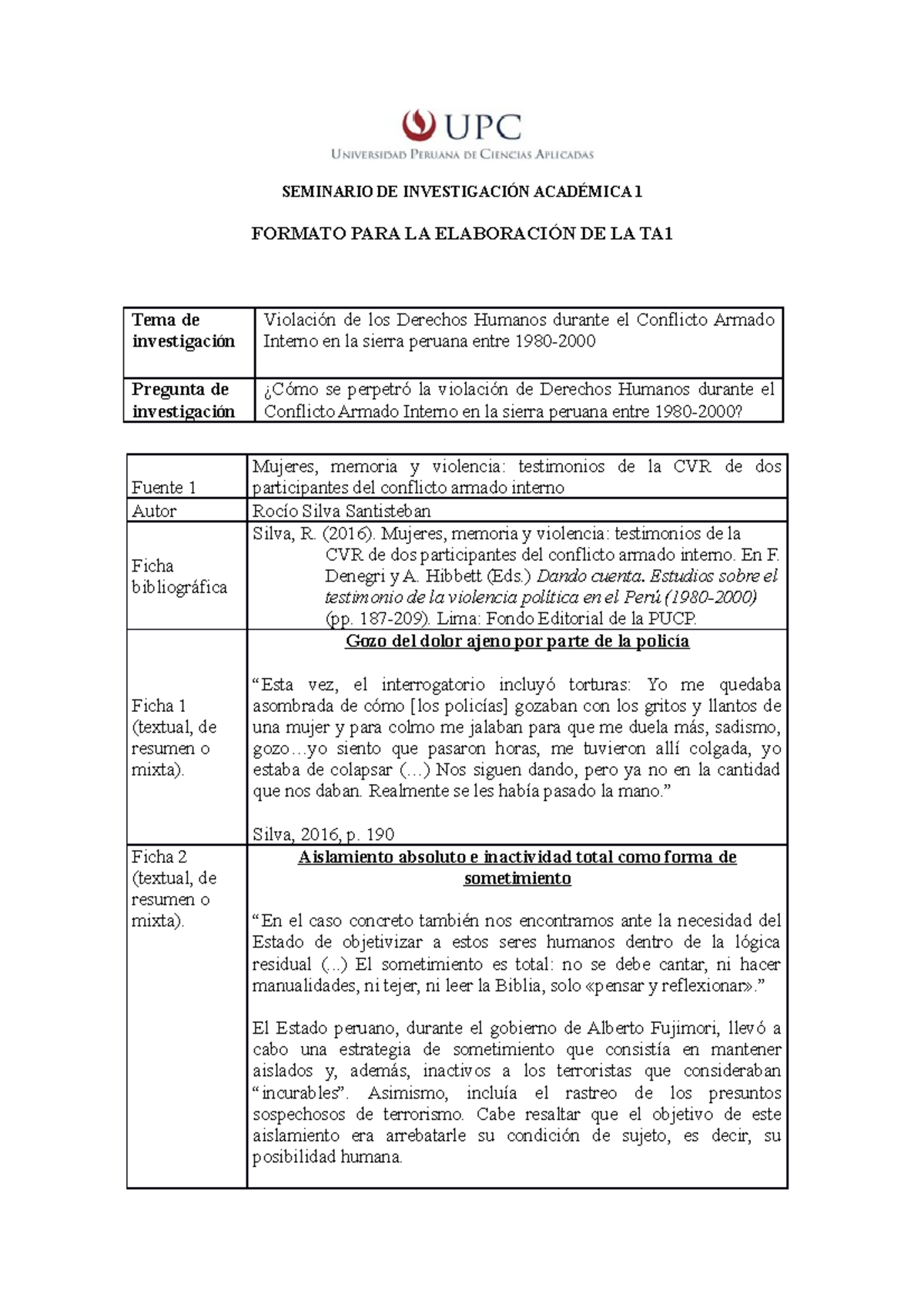 Formato para la TA1 - SEMINARIO DE INVESTIGACIÓN ACADÉMICA 1 FORMATO ...