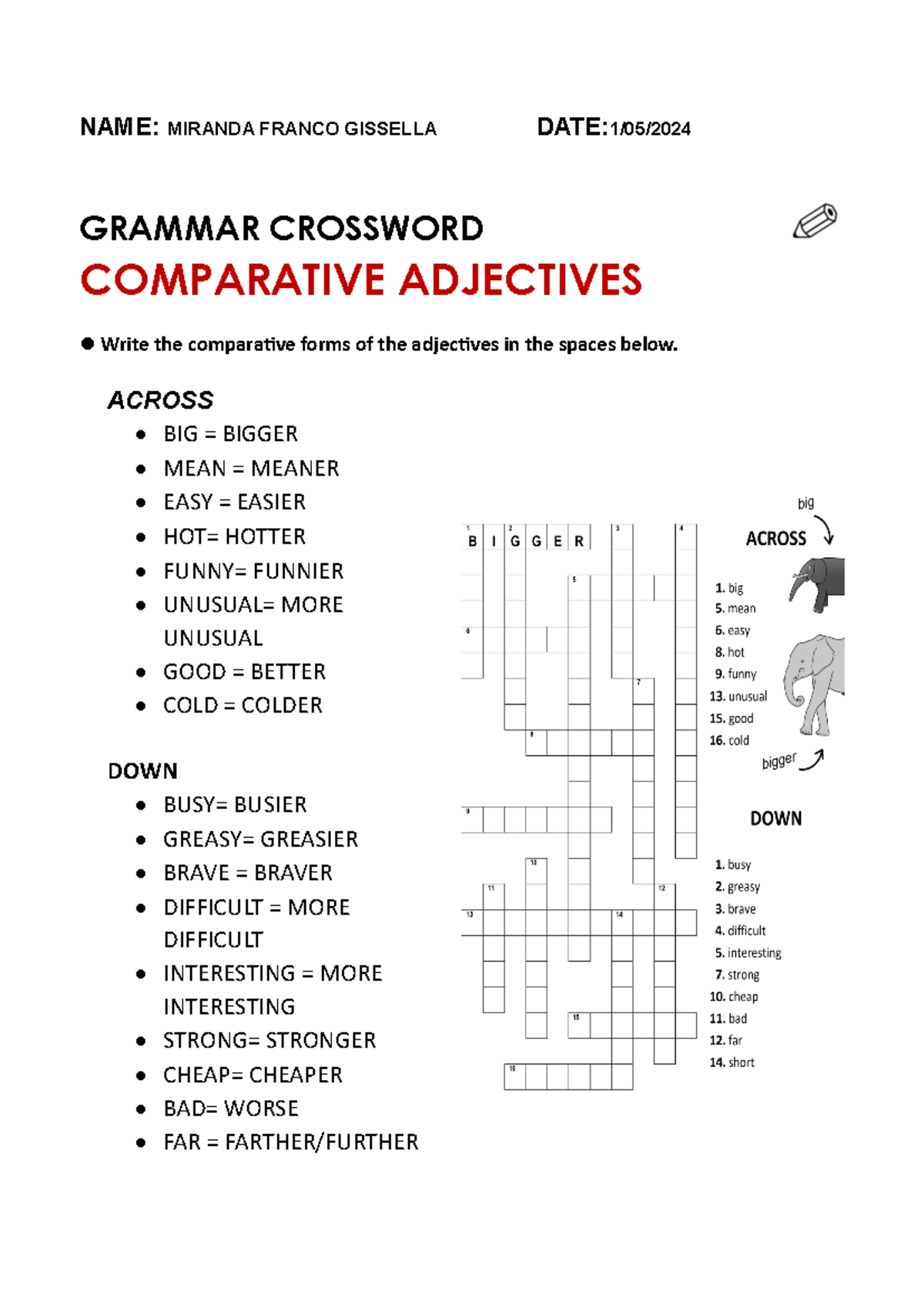 Homework - Crucigrama - cwdvaefv - NAME: MIRANDA FRANCO GISSELLA DATE:1 ...
