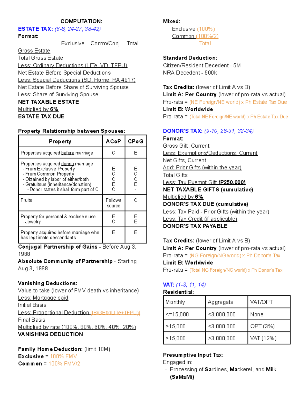 TAX-Q1-TOS - COMPUTATION: ESTATE TAX: (6-8, 24-27, 38-42) Format: Exclusive Comm/Conj Total ...