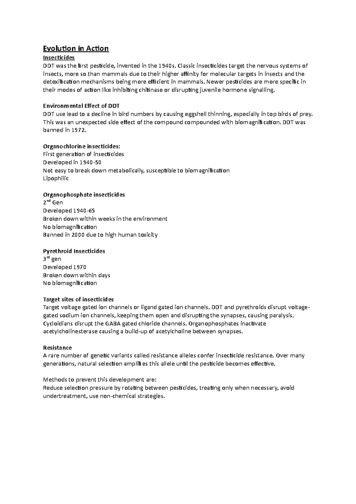 24 - Evolution in Action - Evolution in Action Insecticides DDT was the ...