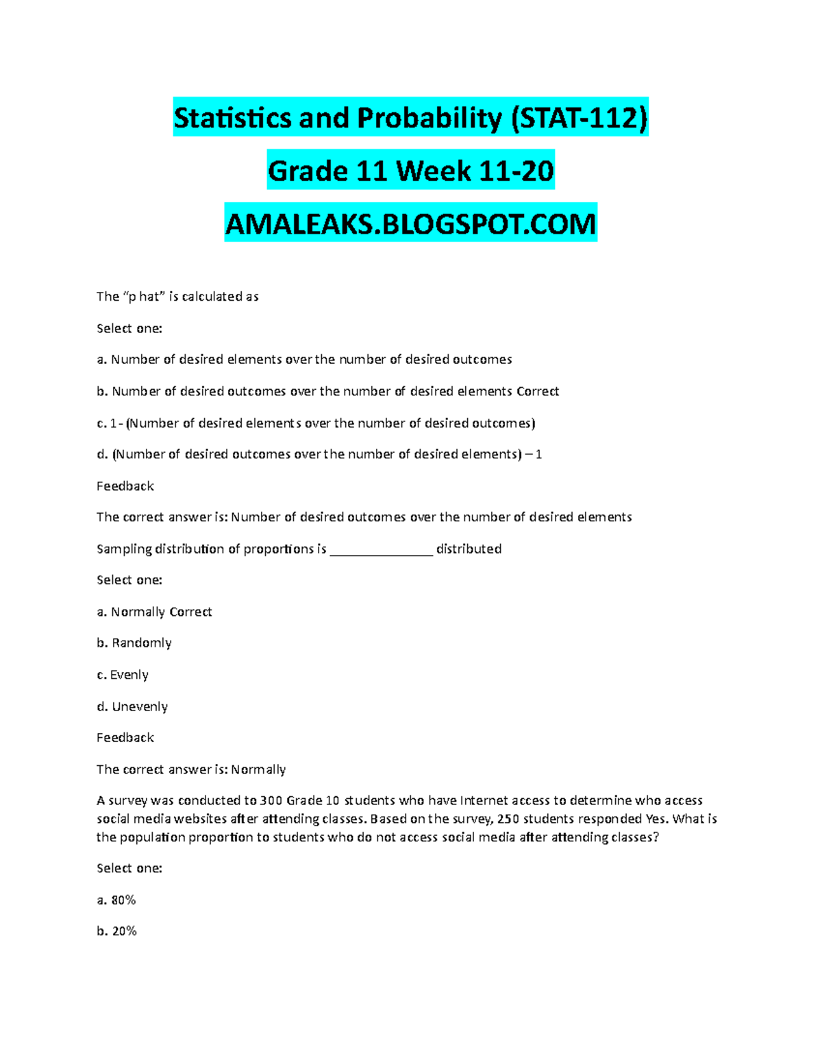 Exam 16 November 2020 Questions And Answers Statistics And