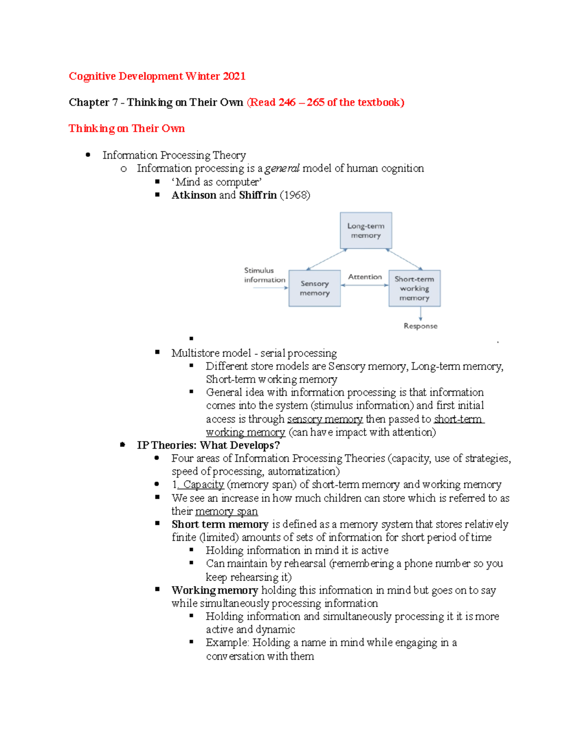Cognitive Development Winter 2021 Chapter 7 lecture notes - Cognitive ...