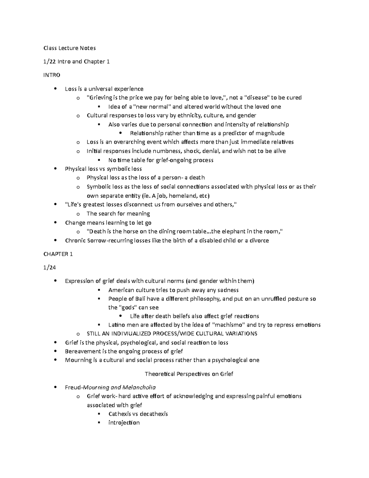 Class Lecture Notes- Intro and Chapter 1 - A job, homeland, etc) "Life ...