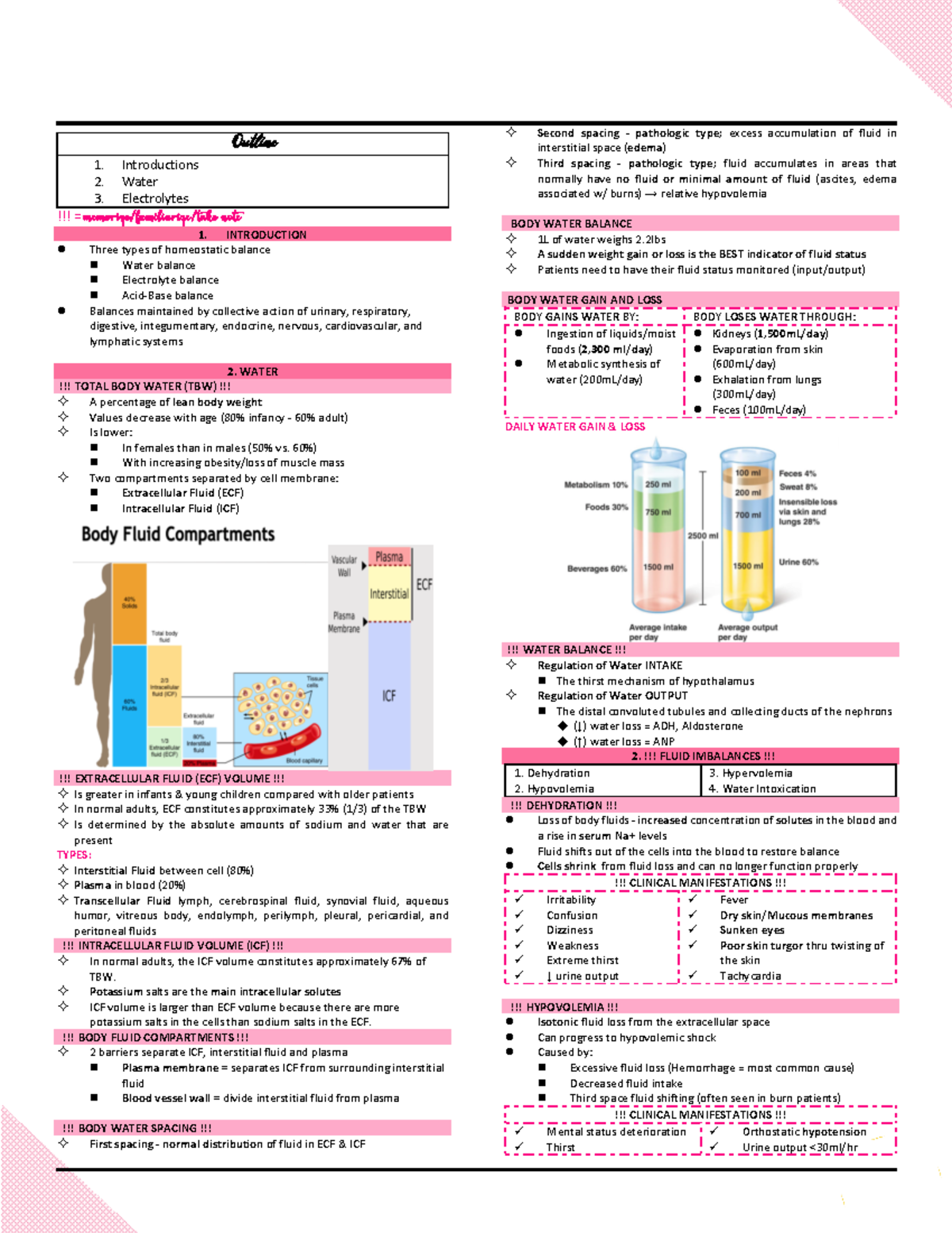 Electrolytes Study - Lecture notes 1 - !!! = memorize/familiarize/take ...