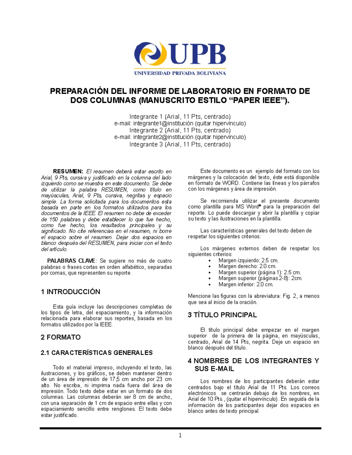 Formato Informe DE Laboratorio-IEEE - PREPARACIÓN DEL INFORME DE LABORATORIO EN FORMATO DE DOS ...