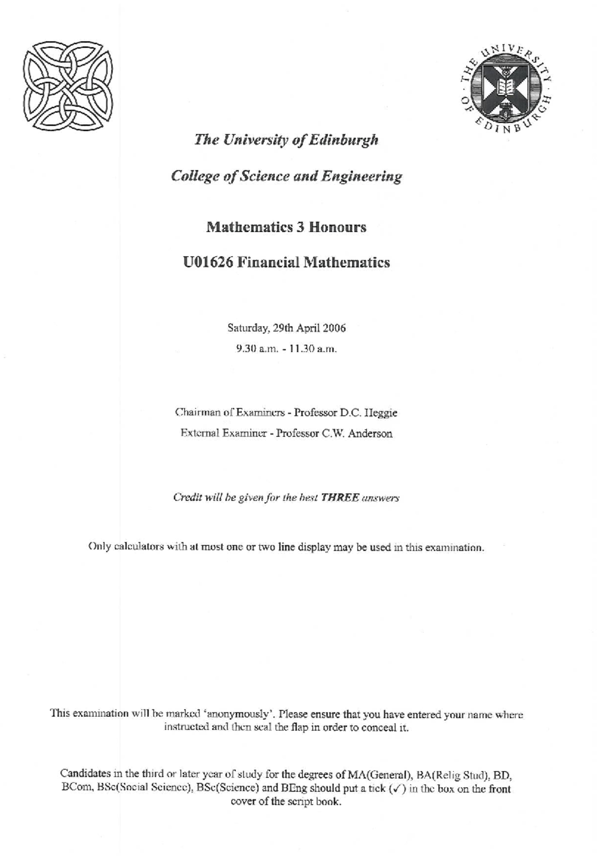 Fin Math 0506 - THA UNIVERSITY of EDINBUL The University of Edinburgh ...