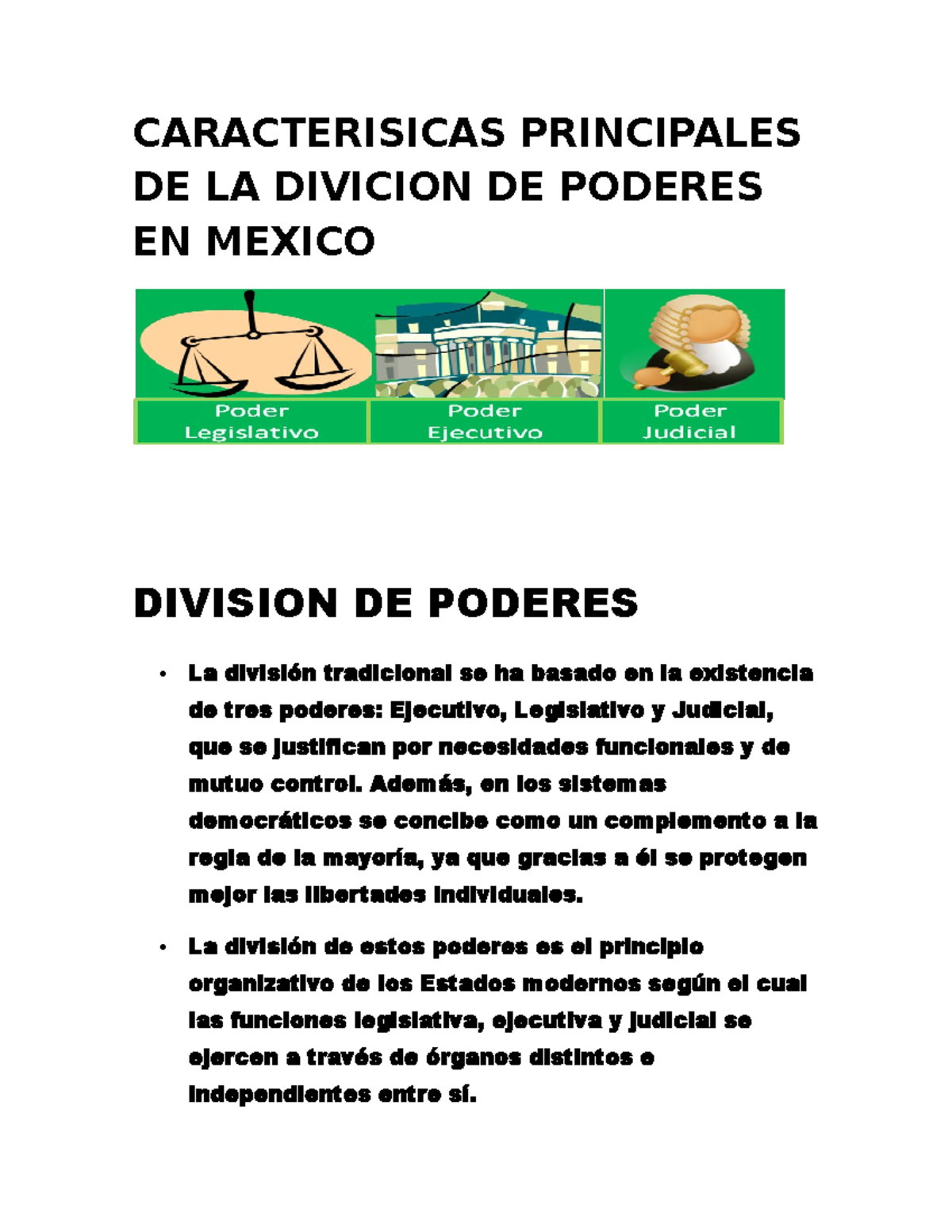 Caracterisicas Principales DE LA Divicion DE Poderes EN Mexico ...